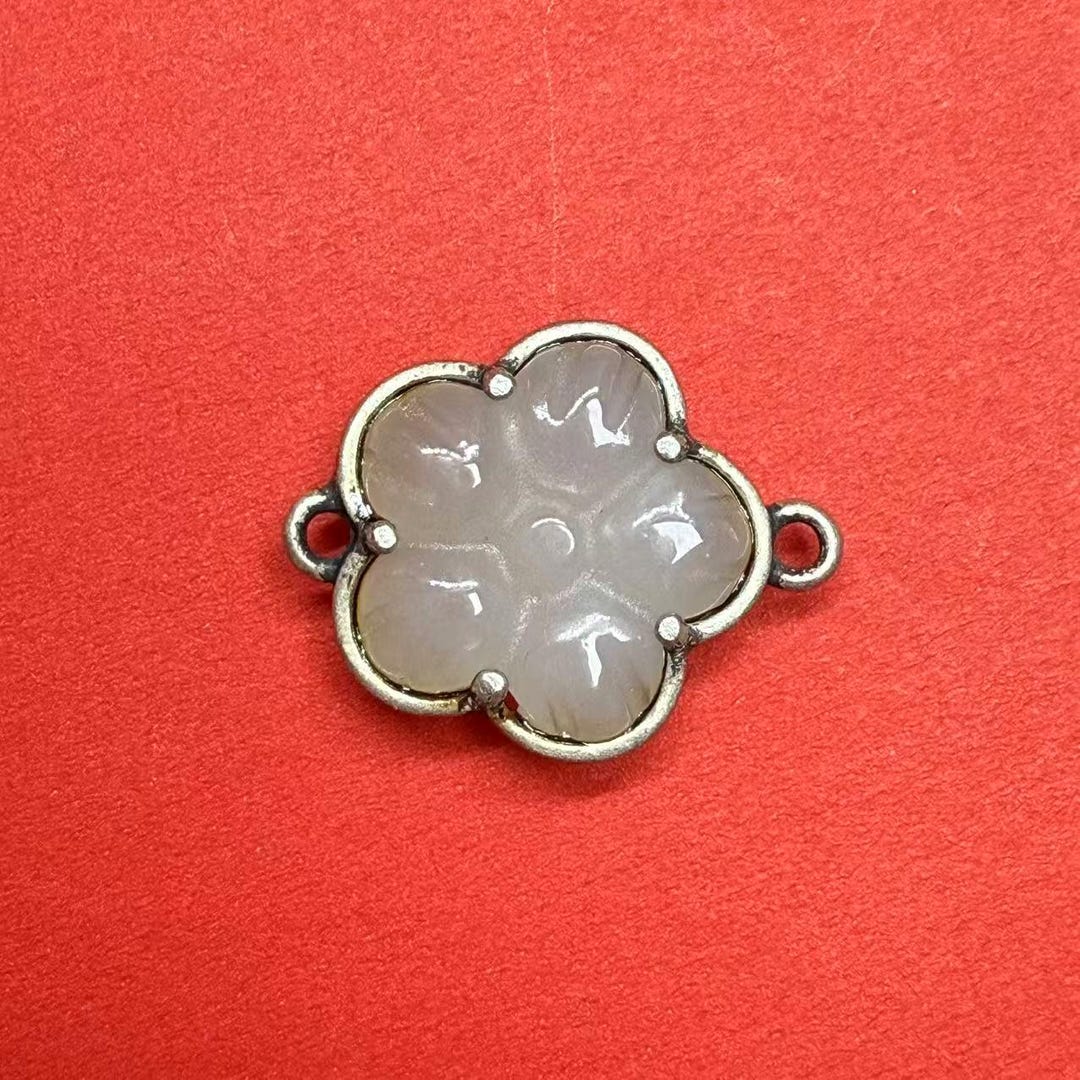 Sterling Silver Plum Flower Connector With White Jade Inlaid, Bloom ...