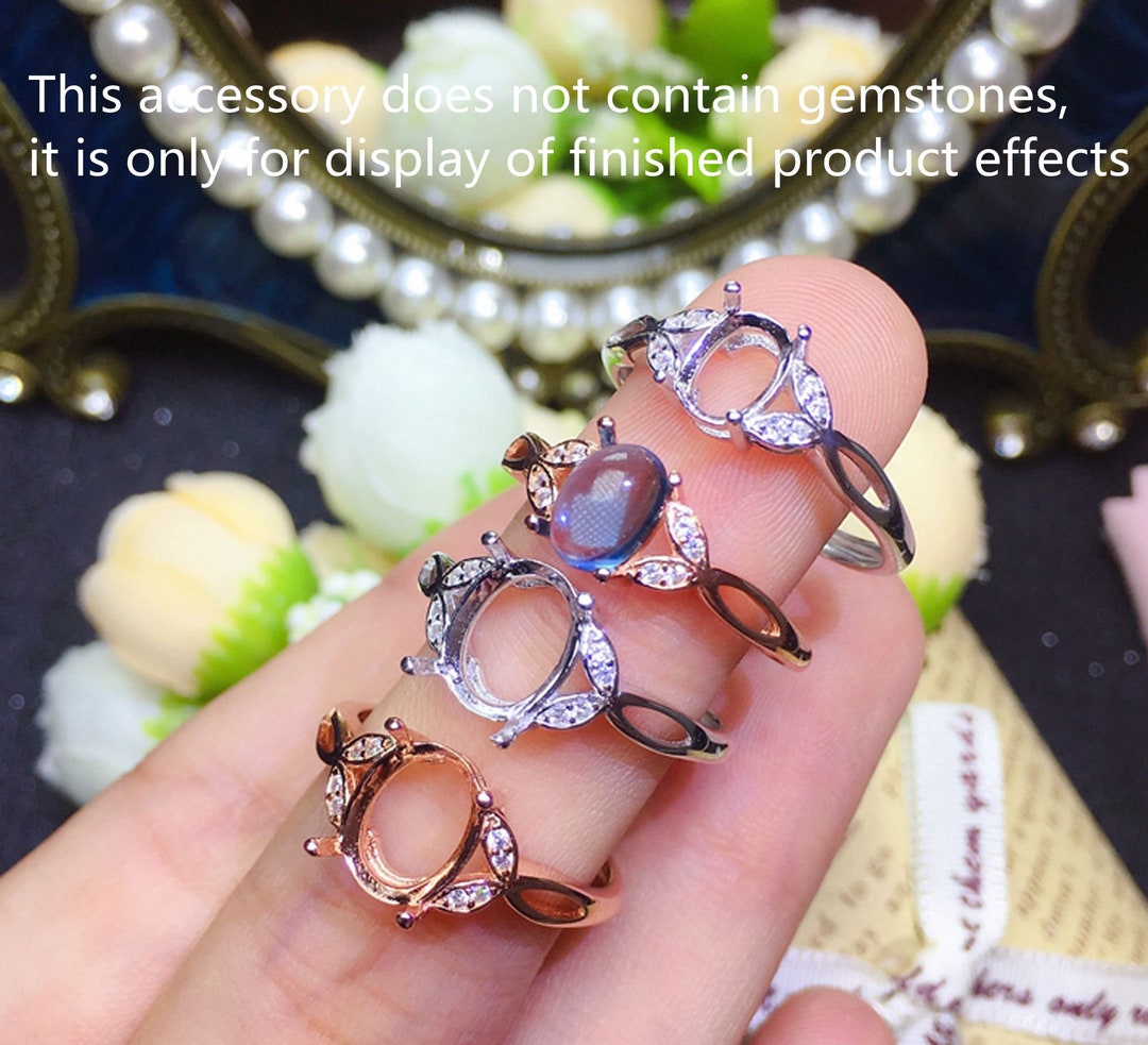 Sterling Silver Oval Ring Setting, Oval Ring Head, 925 Silver Ring Setting With Leaf, Dainty ...