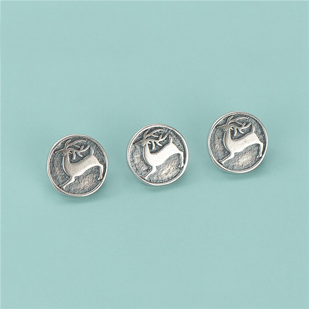 Sterling Silver Round Deer Button Clasp, 925 Silver Animals Clasp ...