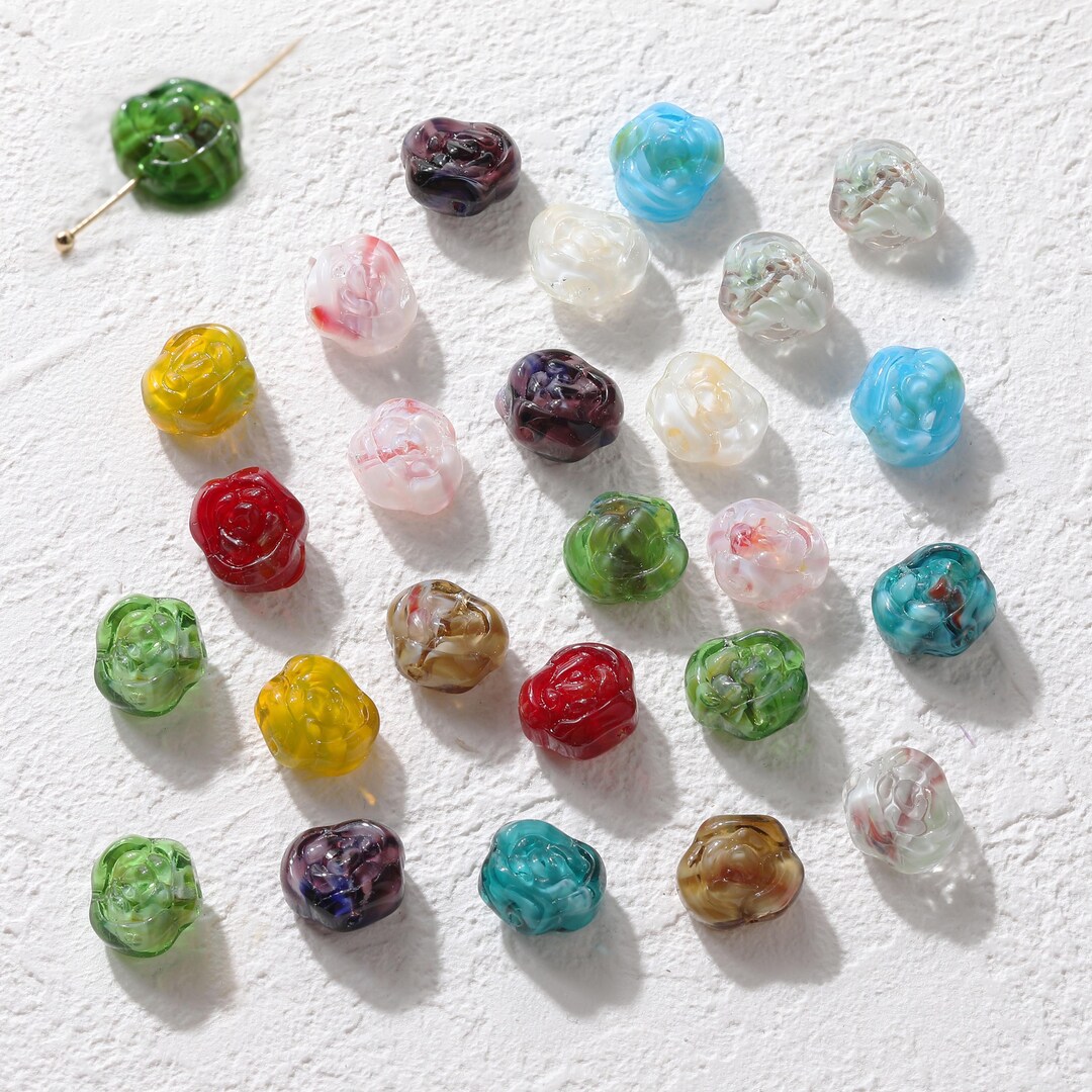 Lampwork Glaze Rose Flower Beads, Flower Bead, Floral Bead, Blossom ...