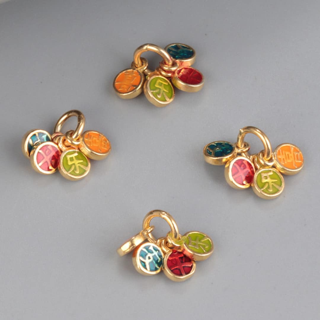 Sterling Silver Enamel Healthy & Happiness Charm, S925 Silver Character ...