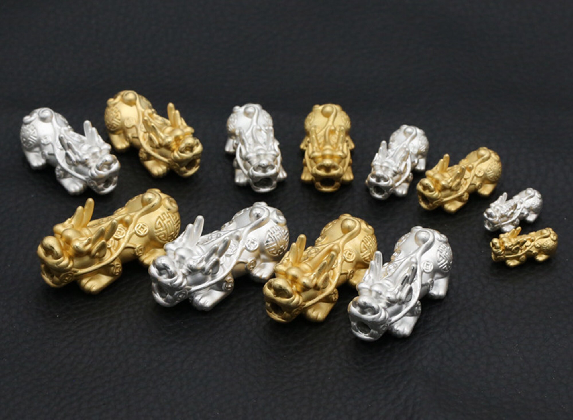 Sterling Silver Pixiu Bead, 999 Silver Gold Plated Pi Xiu Bead, Kylin ...