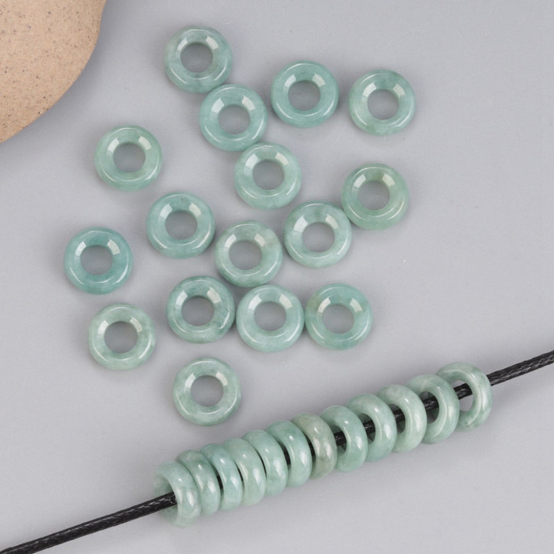 Natural Green Jade Pony Beads, Hand Made Flat Round Jade Beads for ...