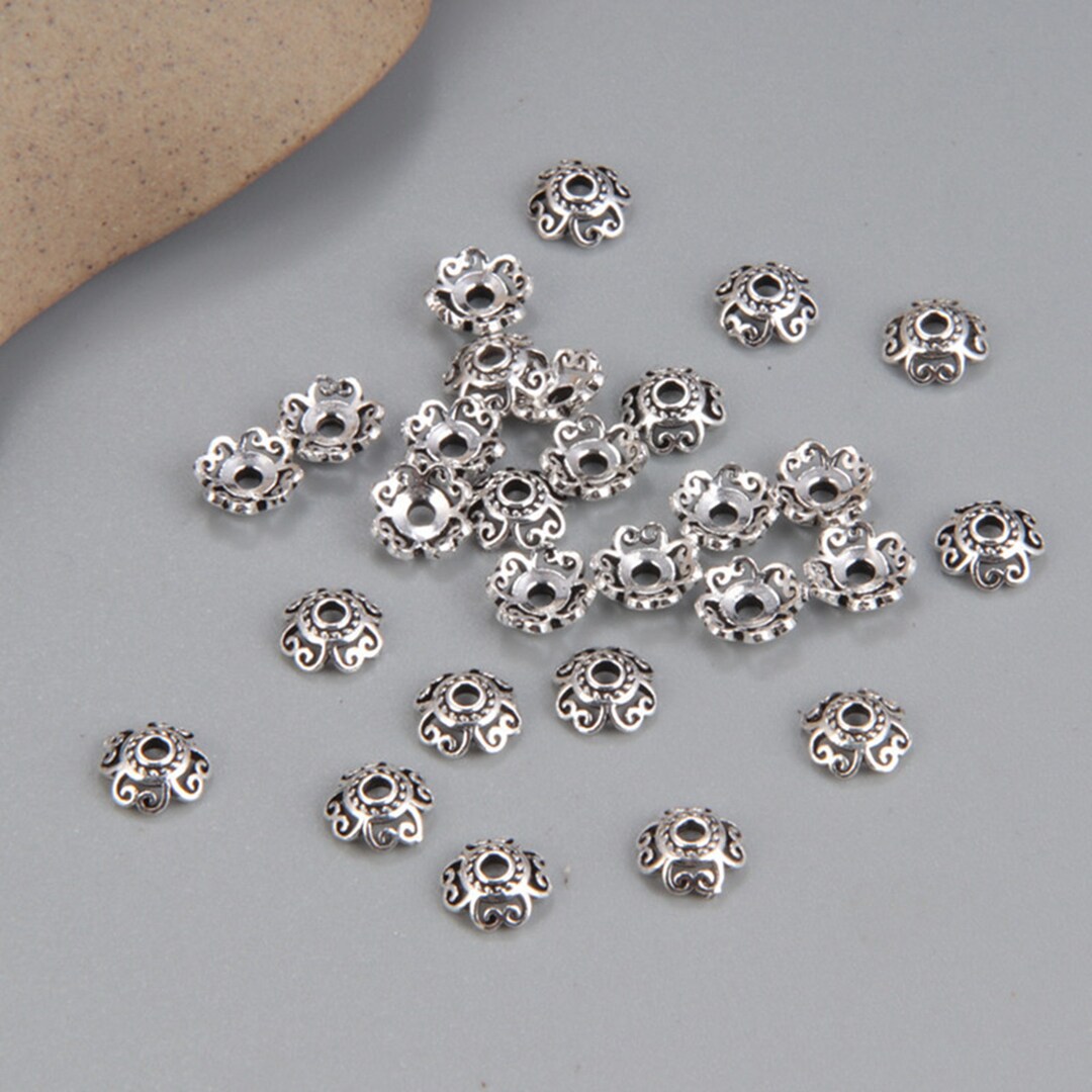 Sterling Silver Bead Caps, Flower Bead Caps, S925 Silver Spiral Bead ...