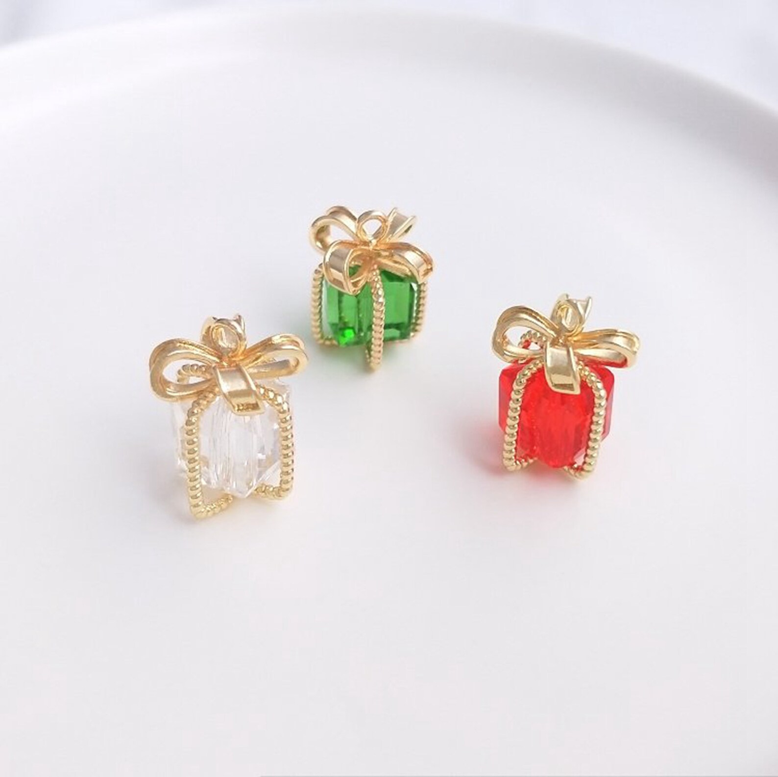 14K Gold Plated Gift Box Zircon Charm, Jewelry Making - Etsy