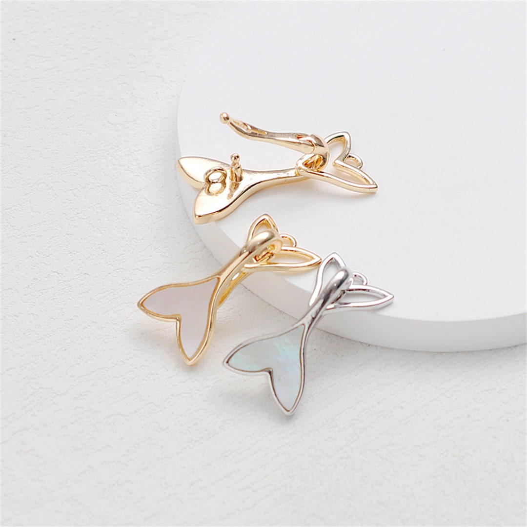 14K Gold Plated Brass Shell Mermaid Tail Hook Clasps, Gold Tone Fish ...