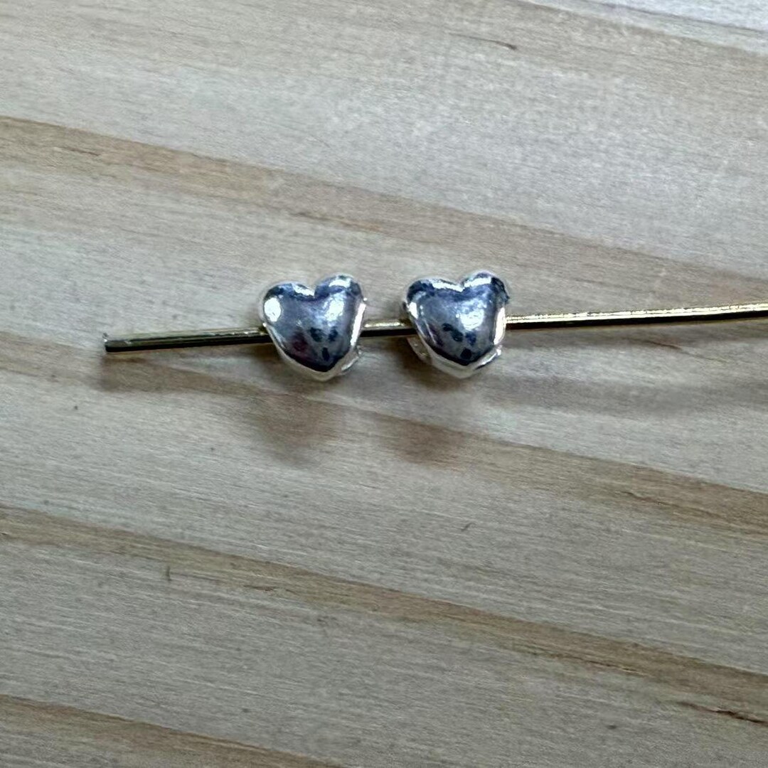 S925 Sterling Silver Puffy Heart Bead With Horizontal Hole, Tiny Love ...