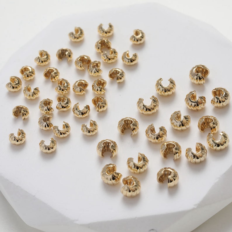 14K Gold Plated Crimp Cover Beads, Corrugated Pumpkin Bead, 3mm 4mm - Etsy