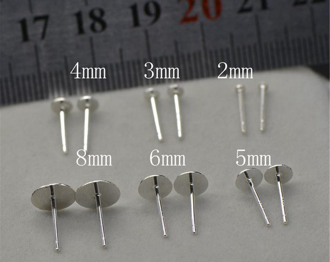 20 Pairs Sterling Silver Earring Posts W/ Flat Back 1.5mm 2mm 3mm 4mm ...