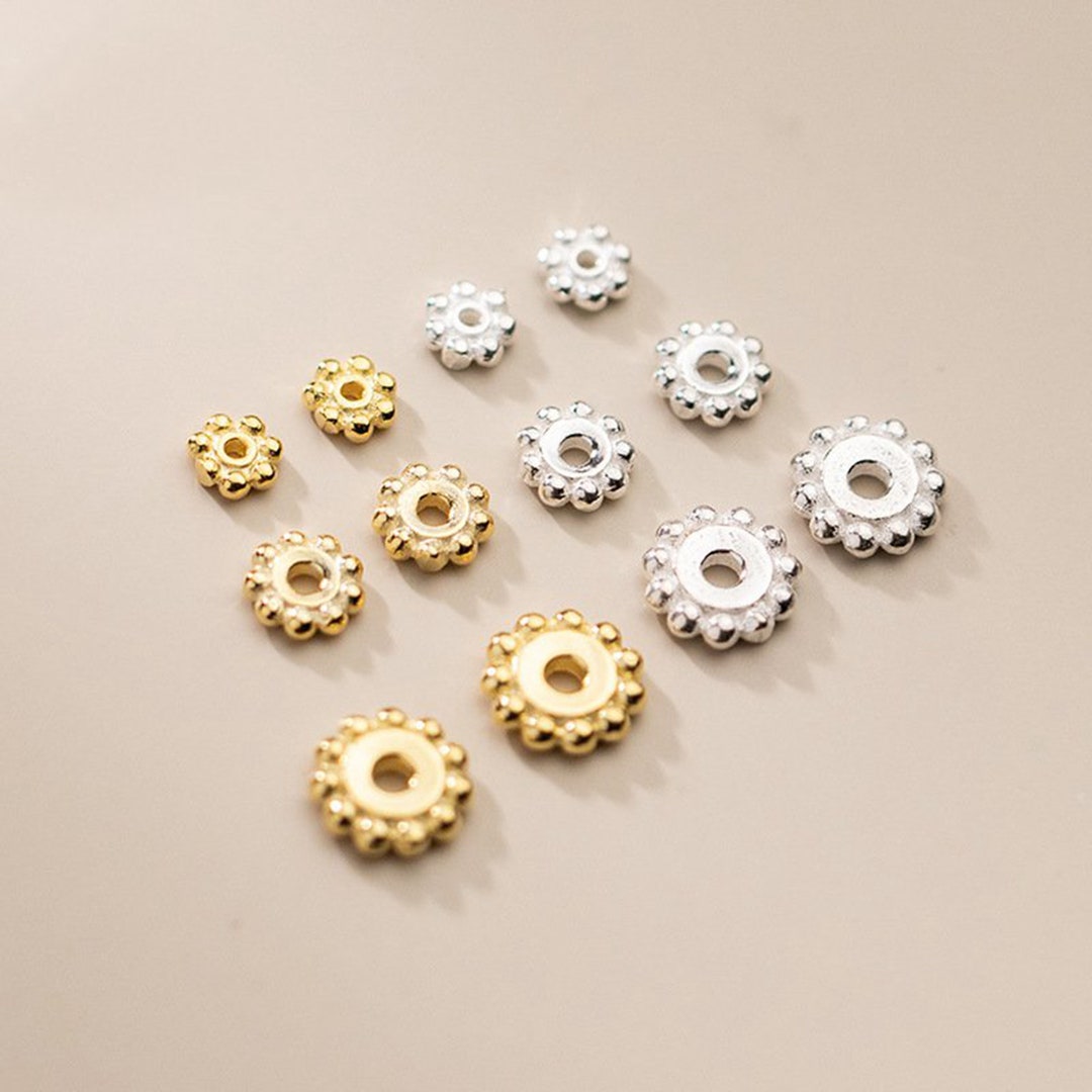 Sterling Silver Flower Beads, Daisy Bead, Sun Bead, Blossom Bead ...