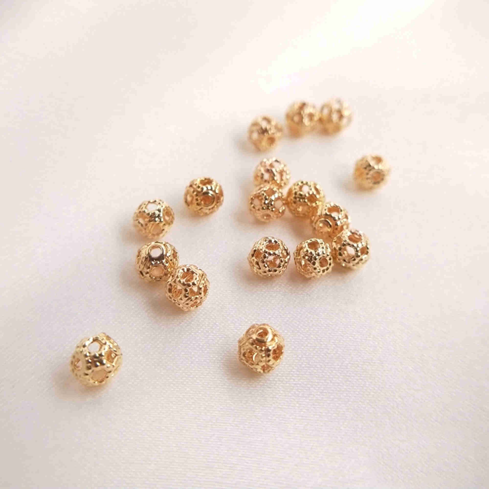 20/100pcs 14K Gold Plated Round Beads Gold Tone Hollow Beads | Etsy