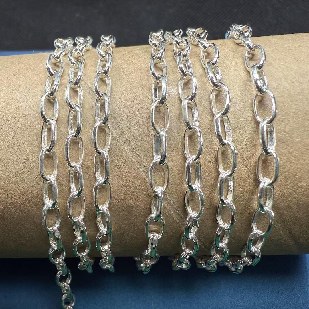 Sterling Silver Oval Rolo Chain, S925 Silver Rolo Chain for Jewelry ...