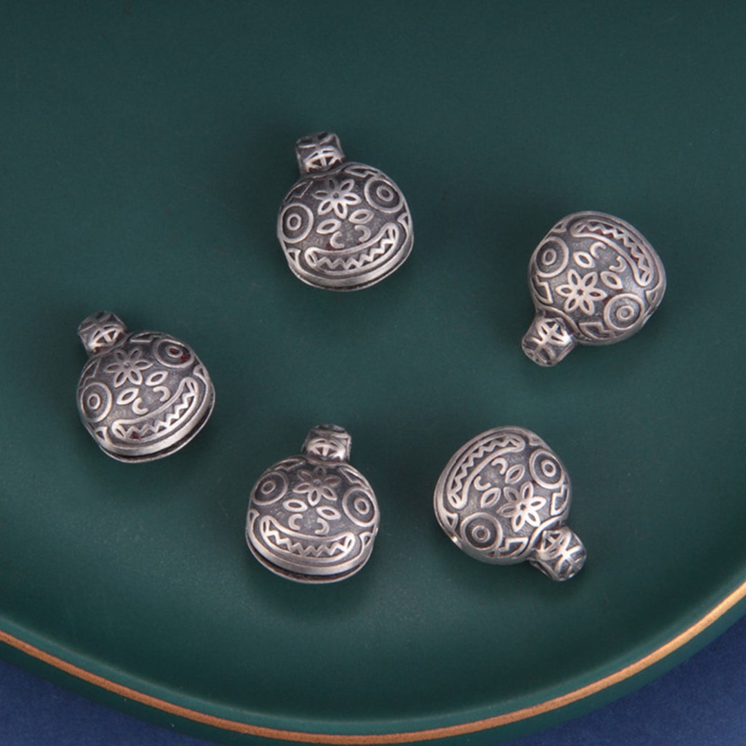 Sterling Silver Flat Round Tiger Bell Charm, S925 Silver Animals Bell ...