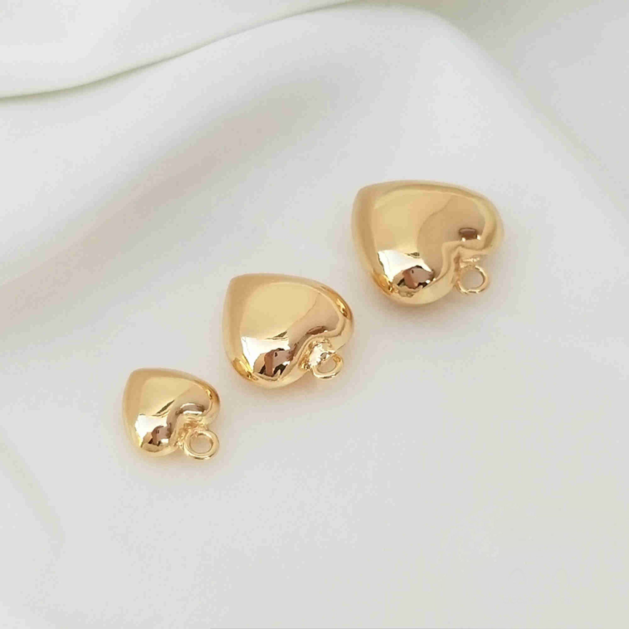 14K Gold Plated Puffy Love Heart Charm Gold Tone Smooth Heart - Etsy