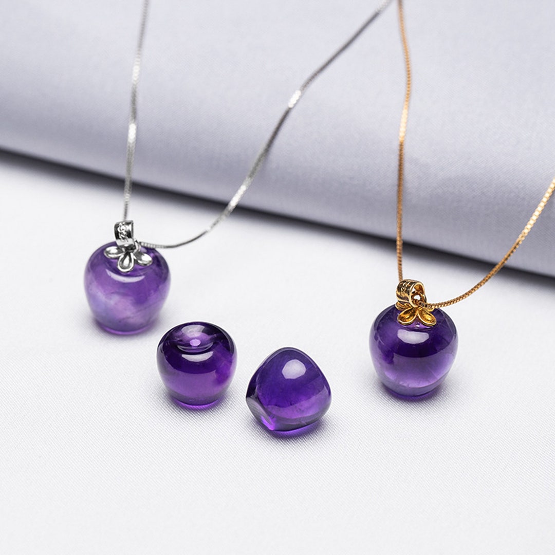 Natural Half Drill Apple Amethyst Round Beads Quality Ear Stud Earring ...