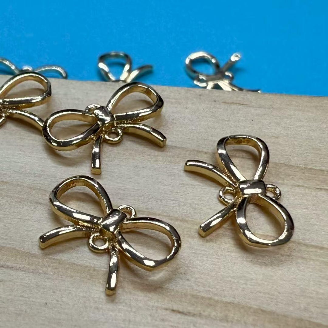 14K Gold Plated Brass Bow Connector Charm, Jewelry Finding - Etsy