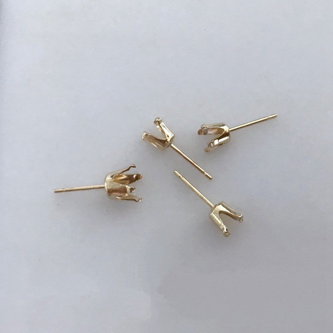 14K Gold Filled Stud Four-prong Earring Setting, Solitaire Earring Post ...