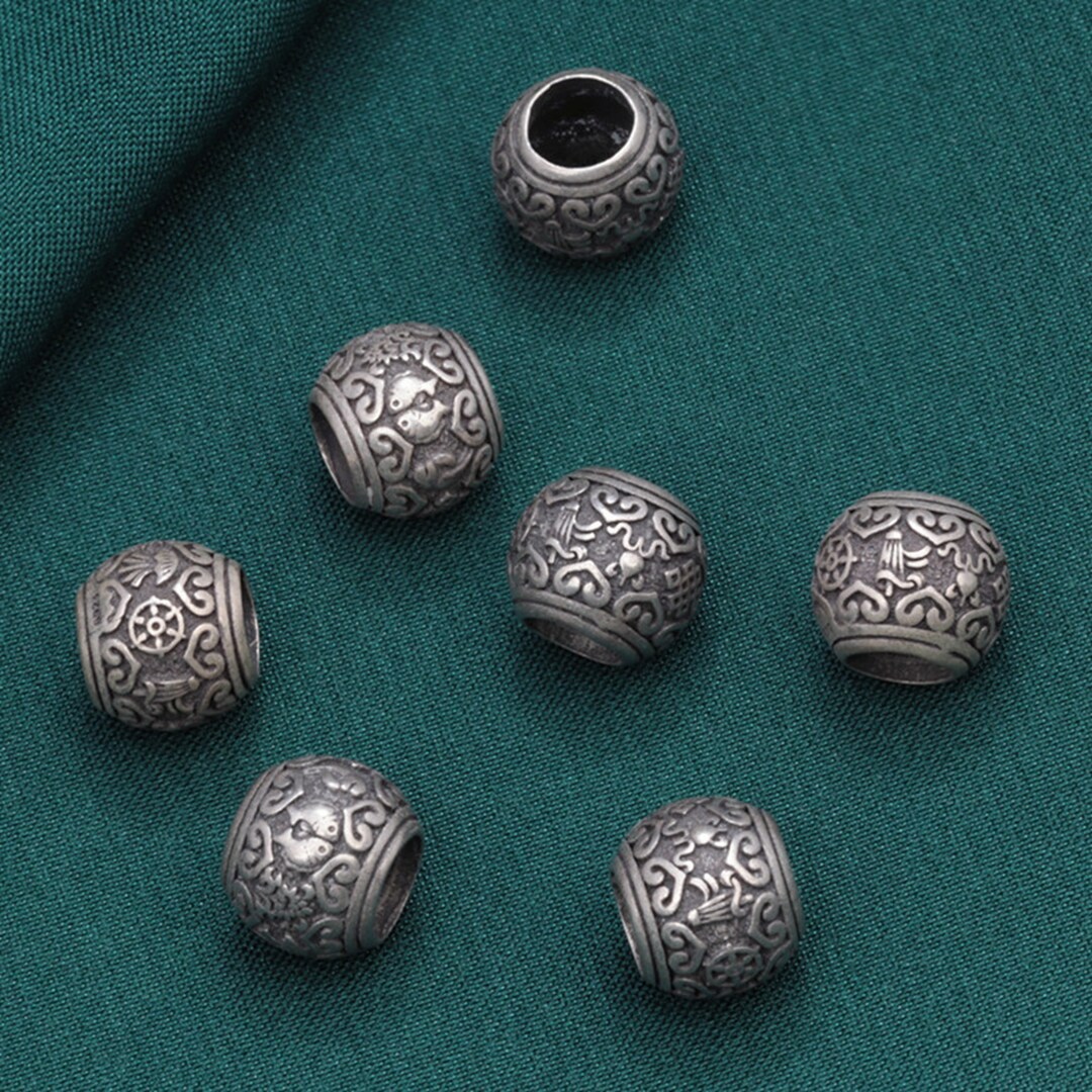 Sterling Silver Eight Auspicious Symbols Beads, Silver Tibetan Totem ...
