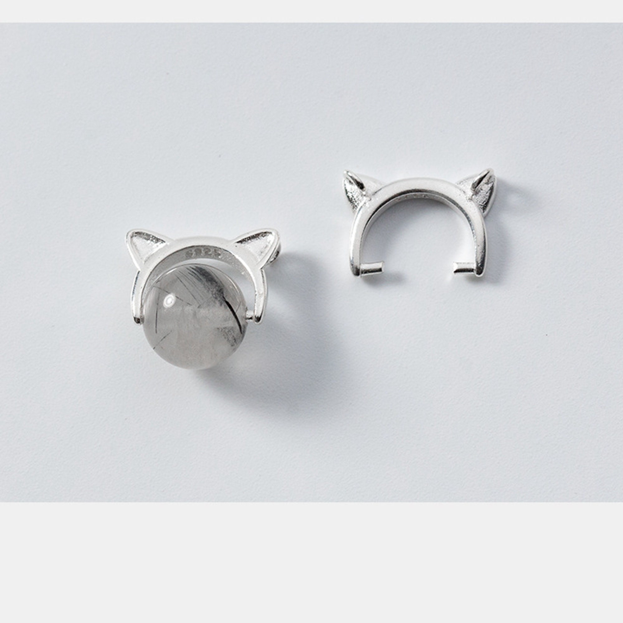 Sterling Silver Cat Head Bead Frames 925 Silver Animal Head - Etsy