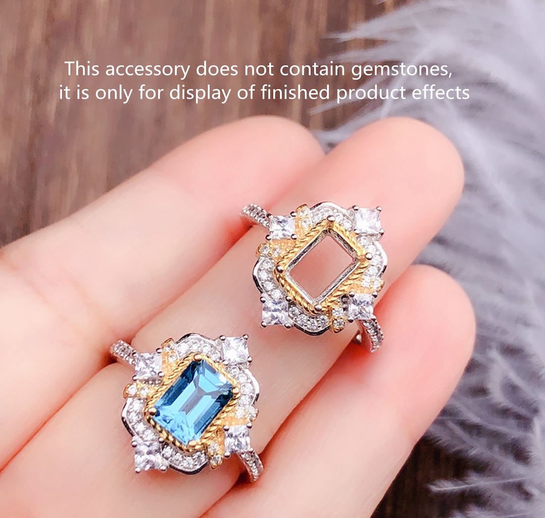 Sterling Silver Rectangle Ring Setting, Rectangle Ring Head, 925 Silver ...