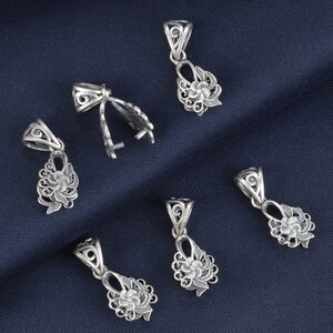 Sterling Silver Flower Pinch Bails, 925 Silver Floral Pinch Bail ...