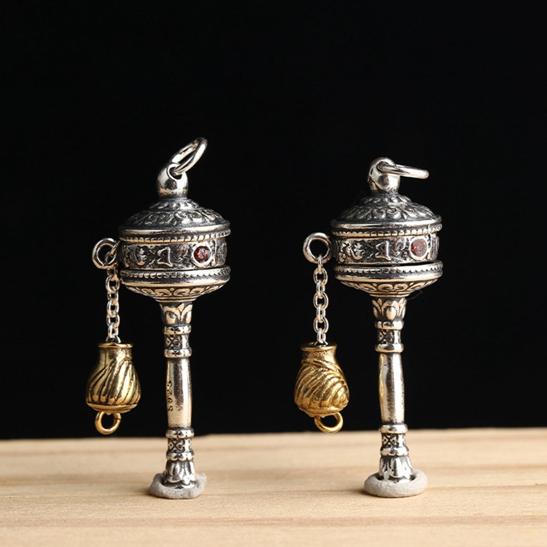 Sterling Silver Prayer Wheel Charm W/ Ball Drop, 925 Silver Prayer ...