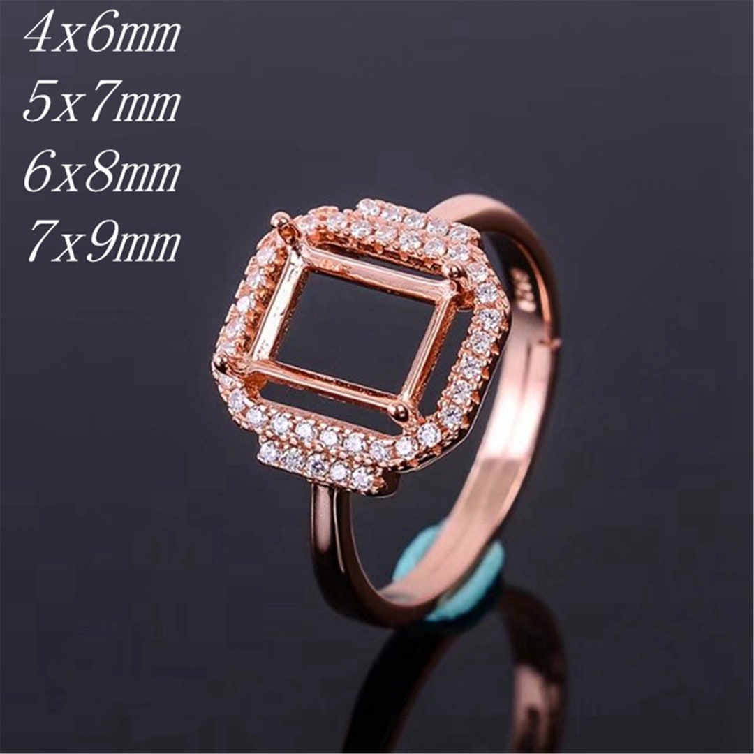 Sterling Silver Rectangle Ring Setting, Rectangular Ring Head, 925 ...