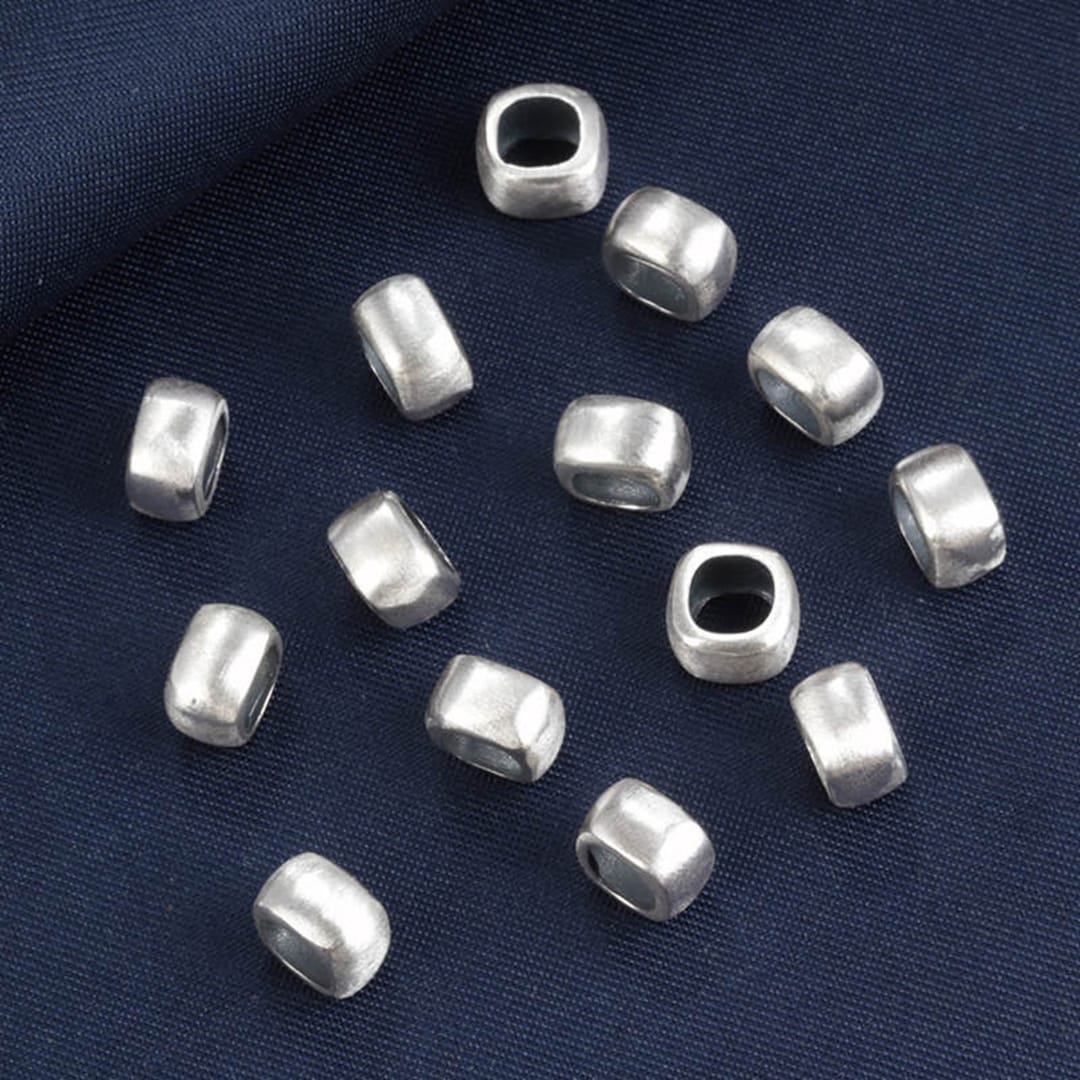 Sterling Silver Matte Square Beads, S925 Silver Square Beads, Large ...