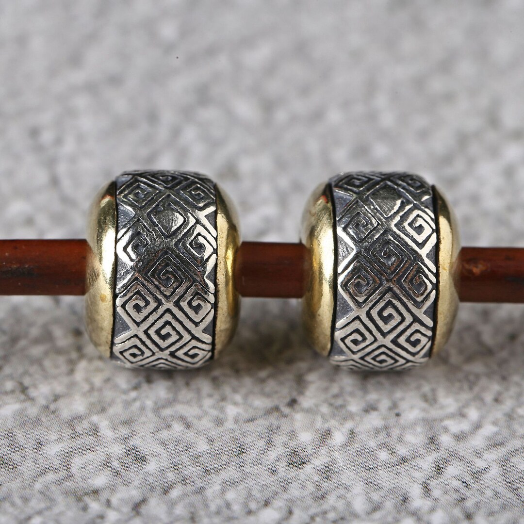 Sterling Silver Greek Key Beads, Silver Barrel Beads, 925 Silver ...