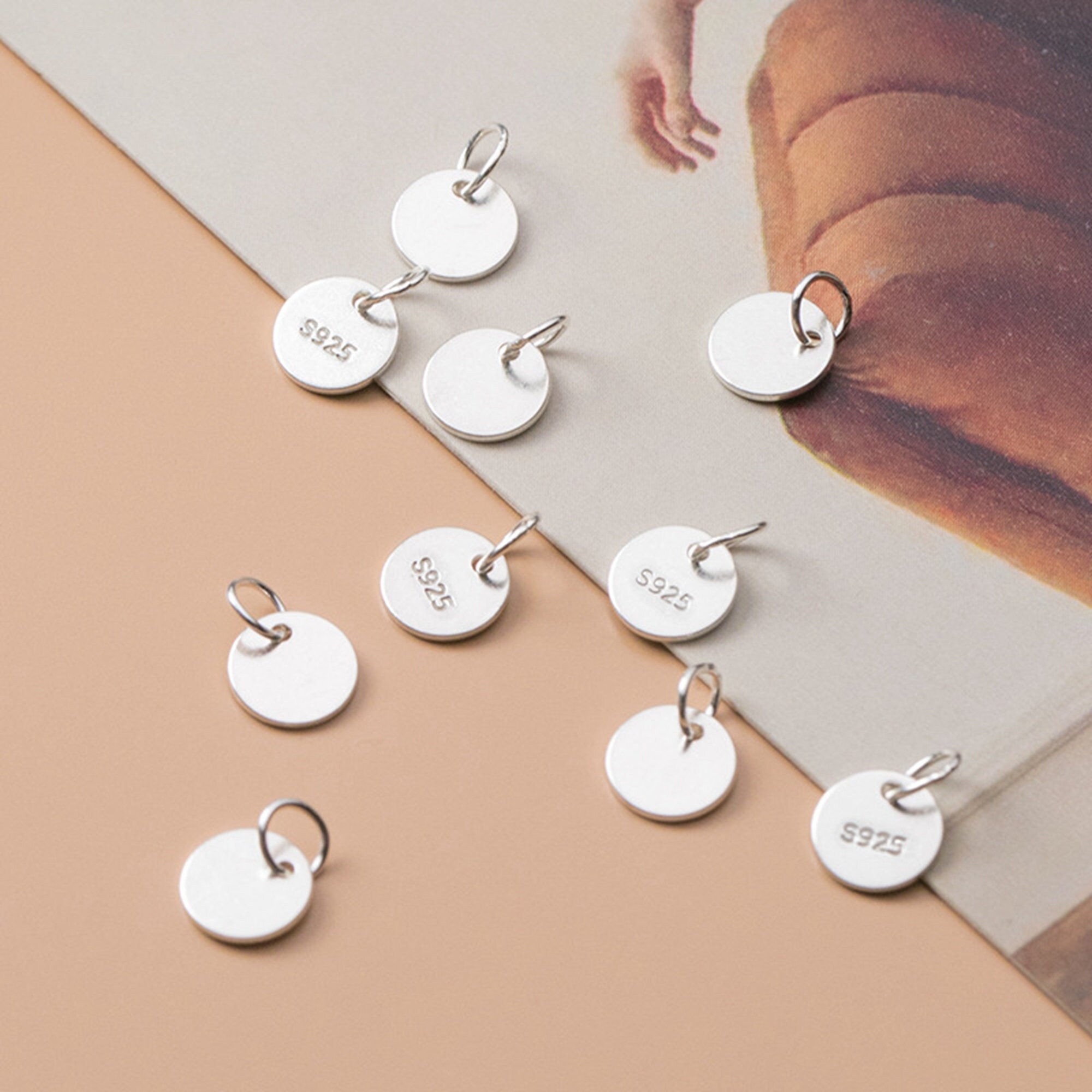 10/100 Pcs Sterling Silver Disc Charms Round Disc Charm 925 - Etsy