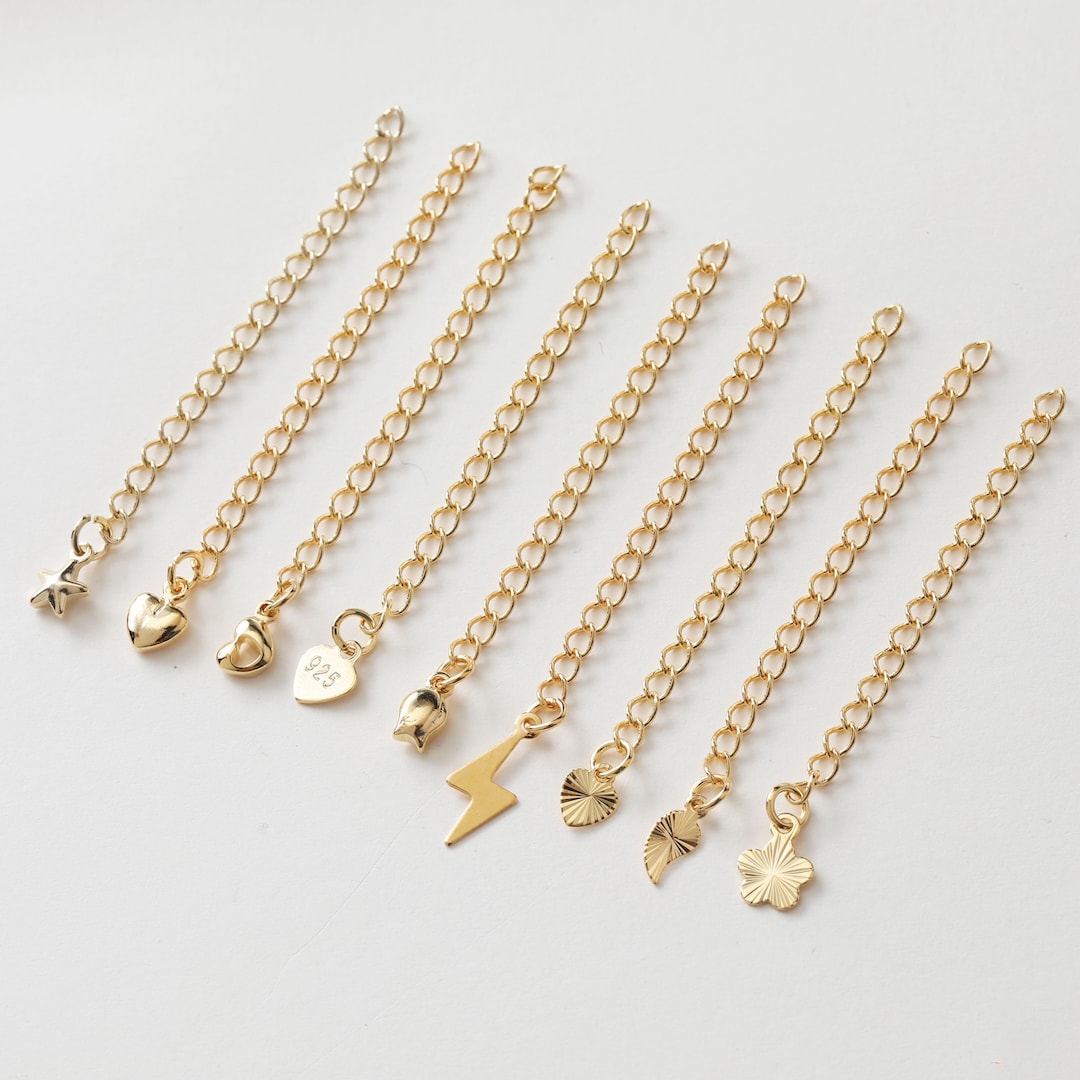 14K Gold Plated Heart Extension Chains, Gold Tone Chain Extenders ...