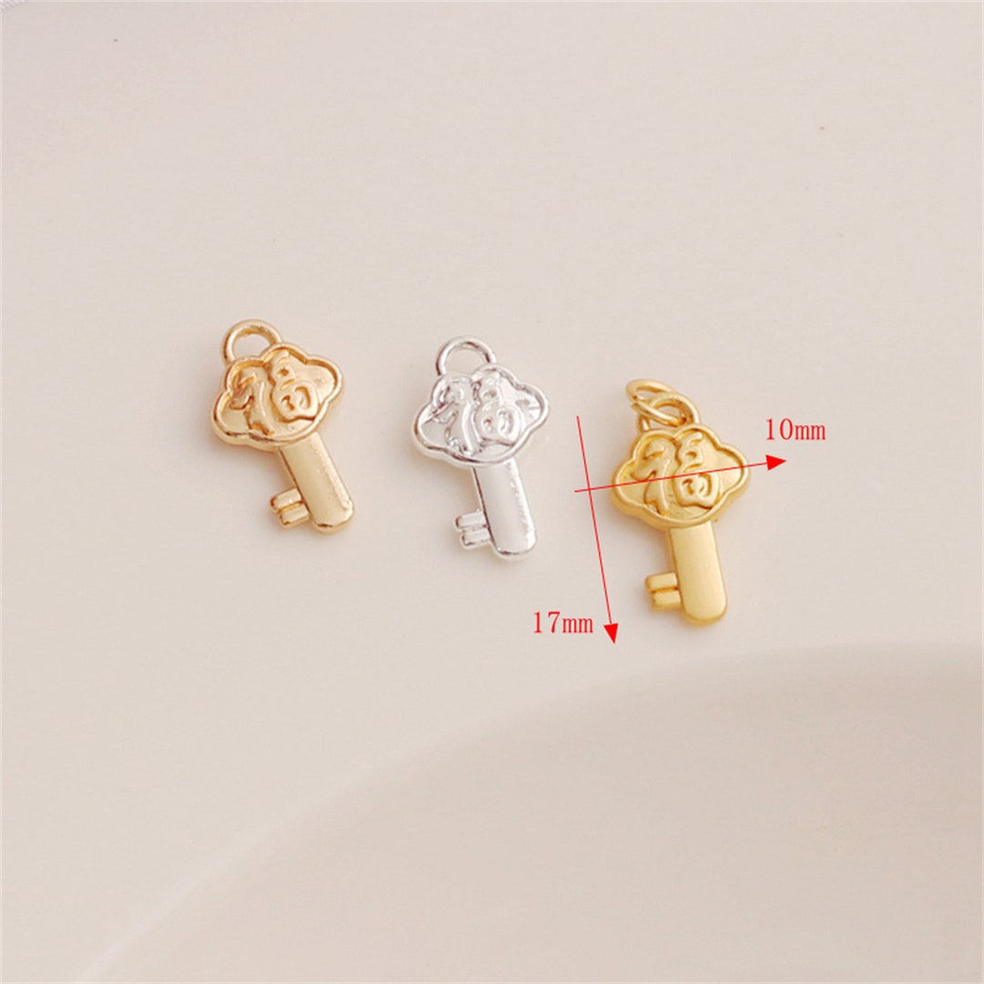 14K Gold Plated Brass Lucky Cloud Key Charm Pendant, Pad Lock Bracelet ...