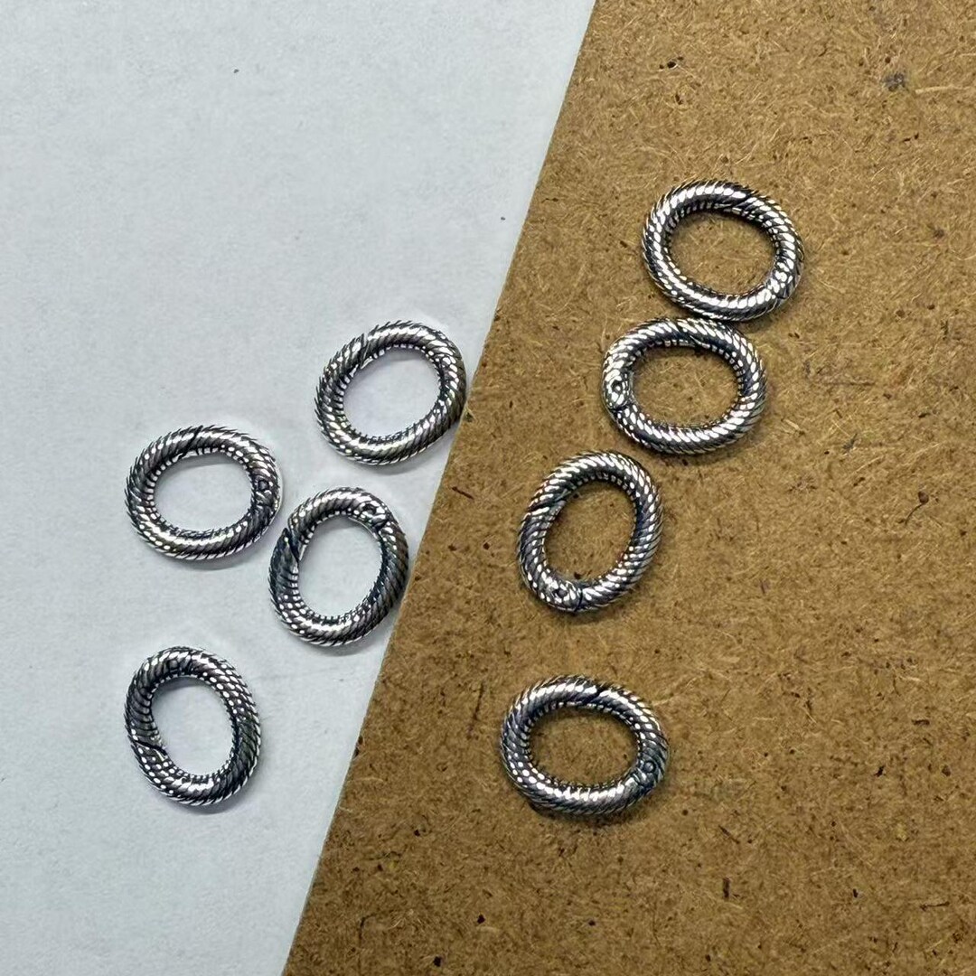 Sterling Silver Push Oval Clasps, Stripe Hinged Ring Clasps, Spring ...