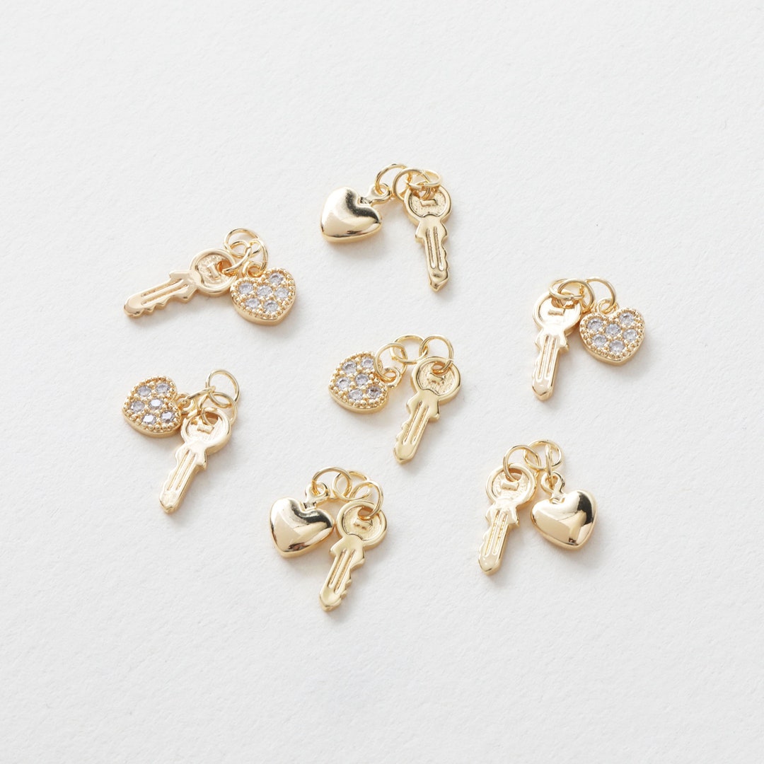 18K Gold Plated CZ Heart Lock and Key Charms, Gold Tone Key Charm for ...