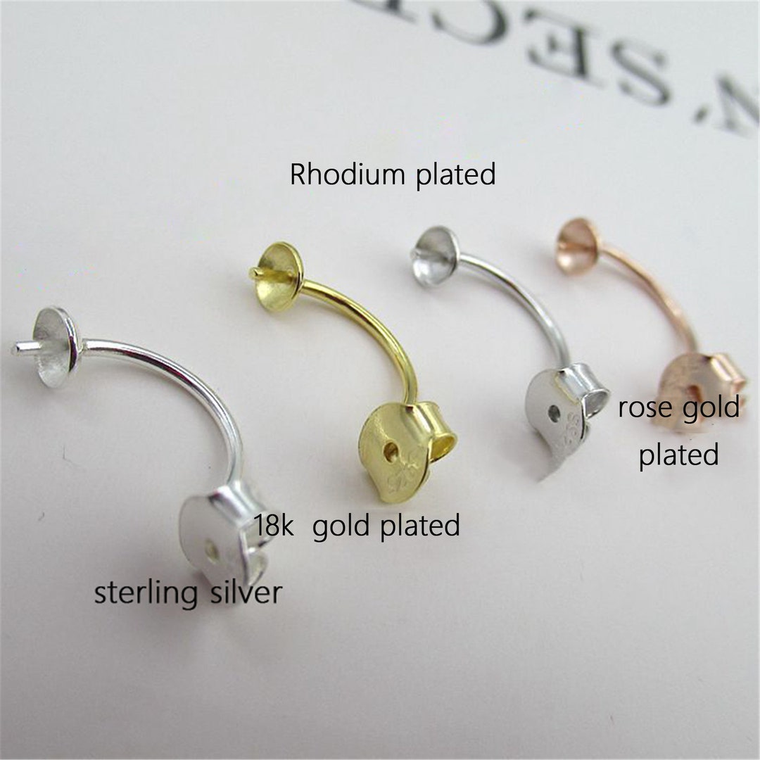 Sterling Silver U Shape Ear Nuts W/ Cup and Peg for Half Drilled Beads ...
