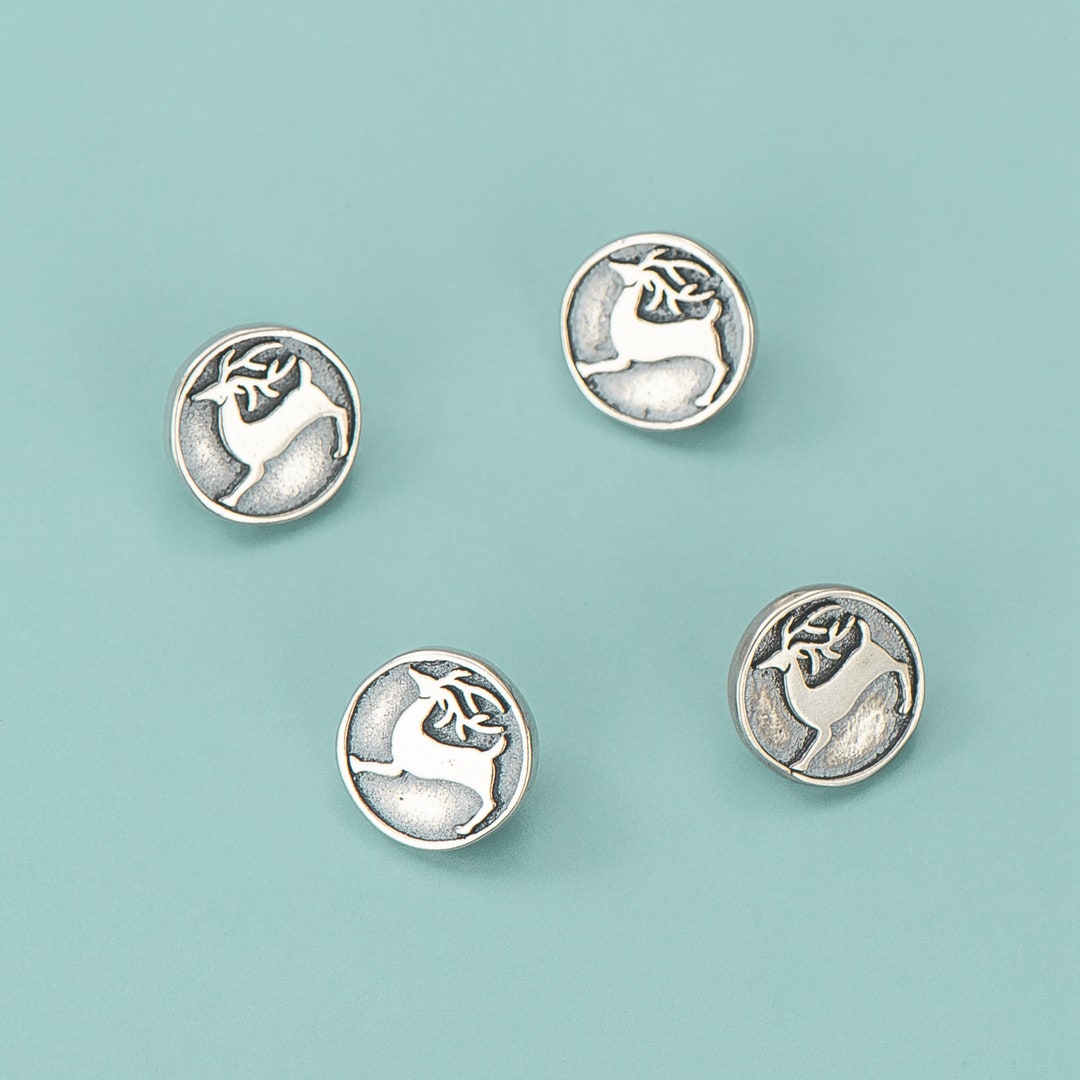 Sterling Silver Round Deer Button Clasp, 925 Silver Animals Clasp ...