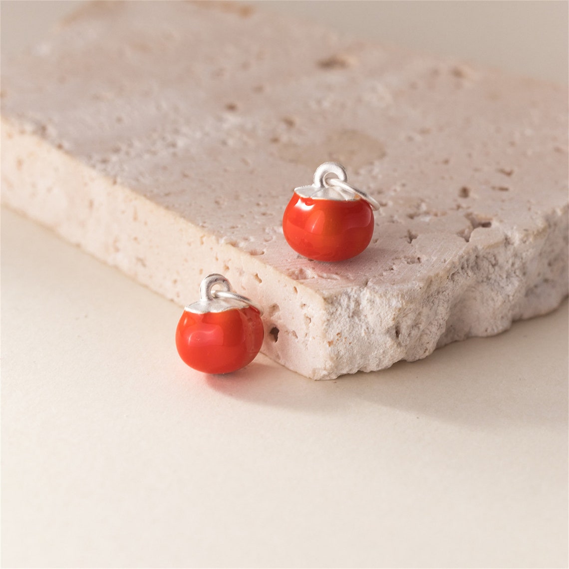 Sterling Silver Enamel Red Persimmon Charm Pendant, Fruit Bracelet ...