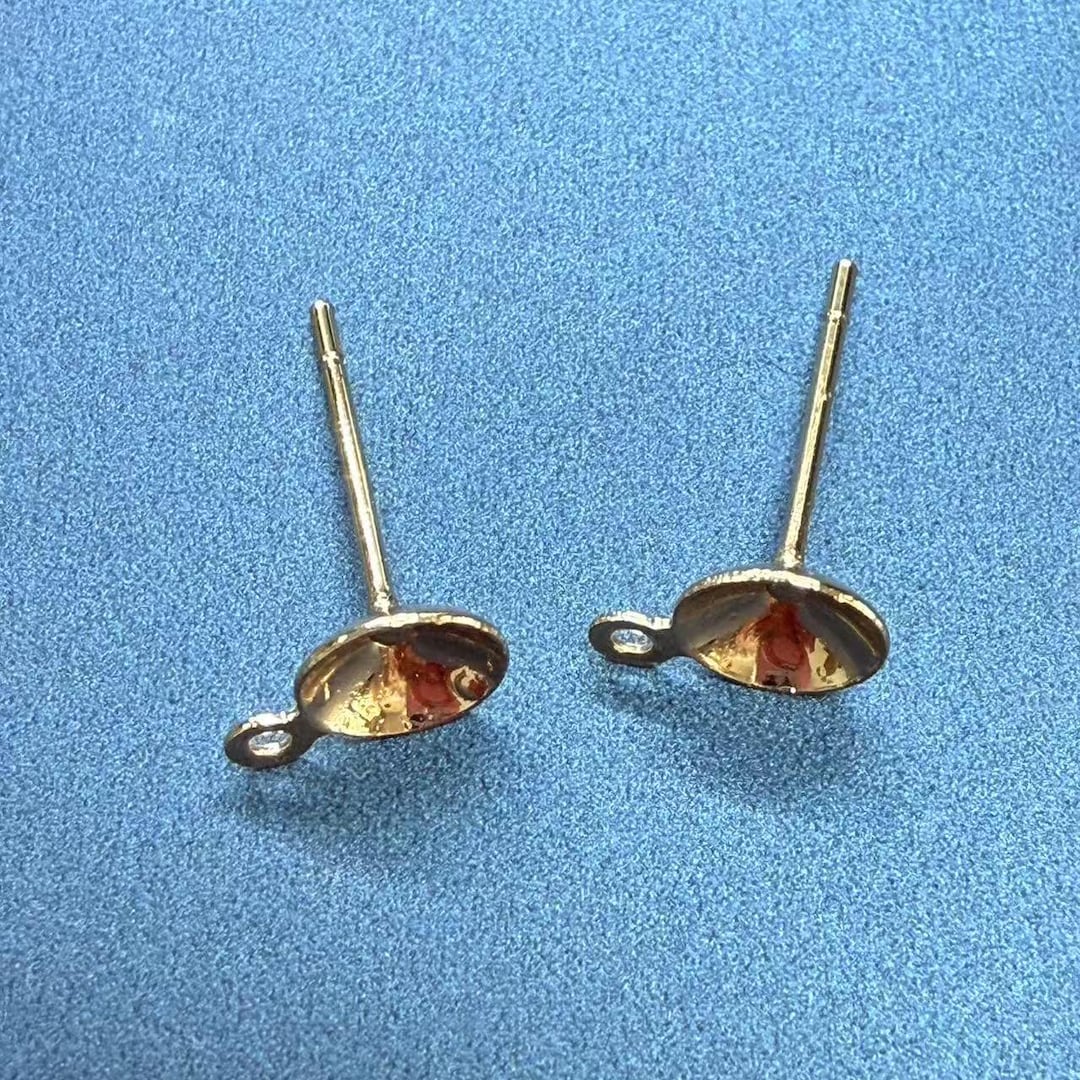 Stainless Steel Earring Setting Ear Cup Post With Loop, Round Stud ...