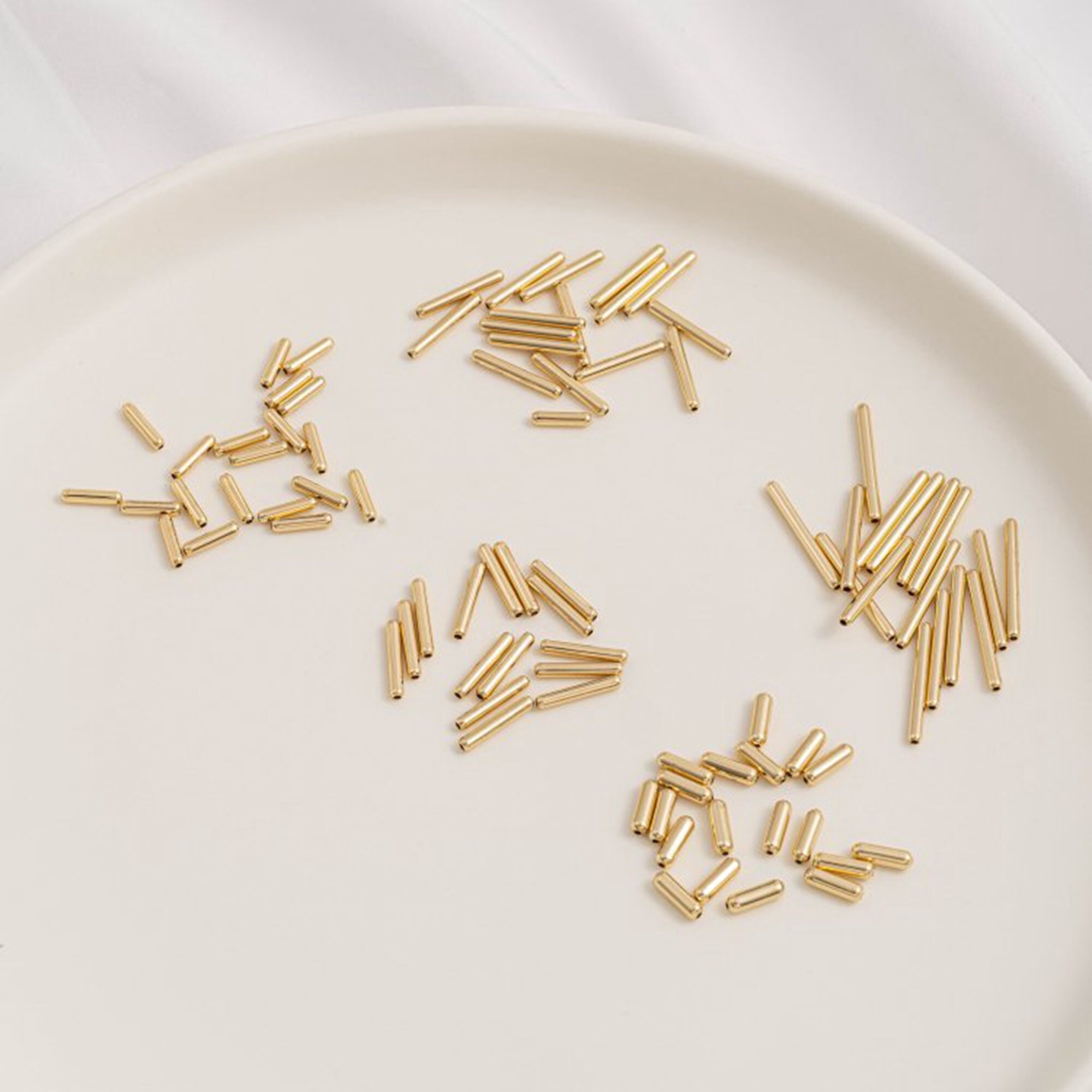 14K Gold Plated Plain Tube Tubes, Gold Tone Noodle Tube Beads, Gold ...