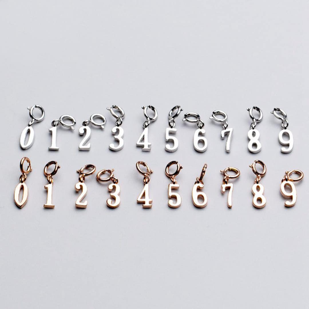 Sterling Silver Number Charm Pendant, Digit Bracelet, Counting Necklace ...