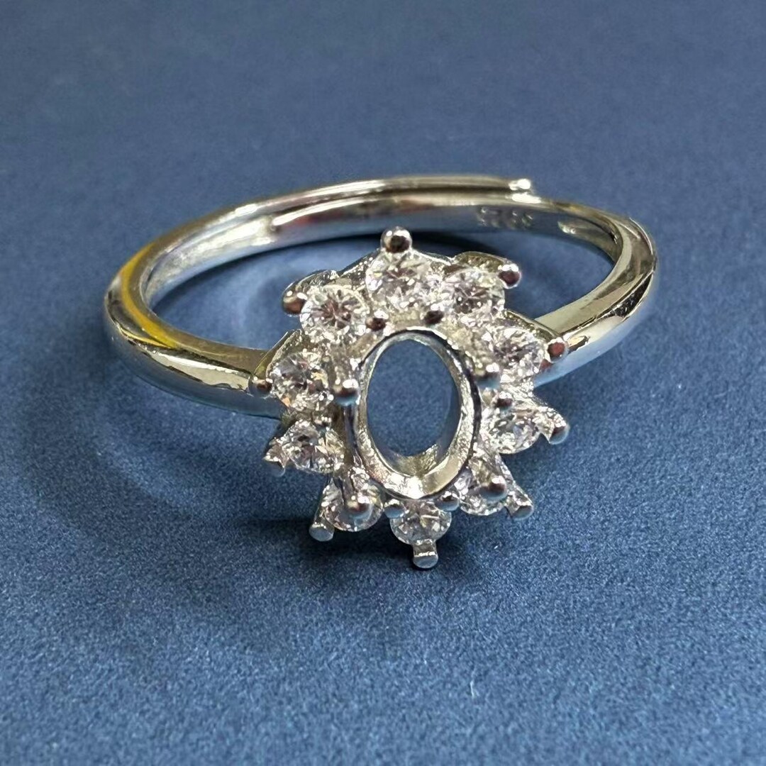 Sterling Silver Oval Ring Setting, Oval Ring Head, Silver Ring Prong ...