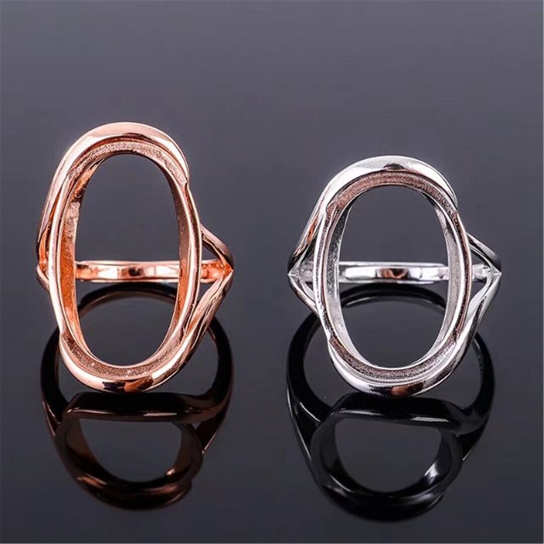 Sterling Silver Oval Ring Setting, Oval Ring Head, 925 Silver Ring ...