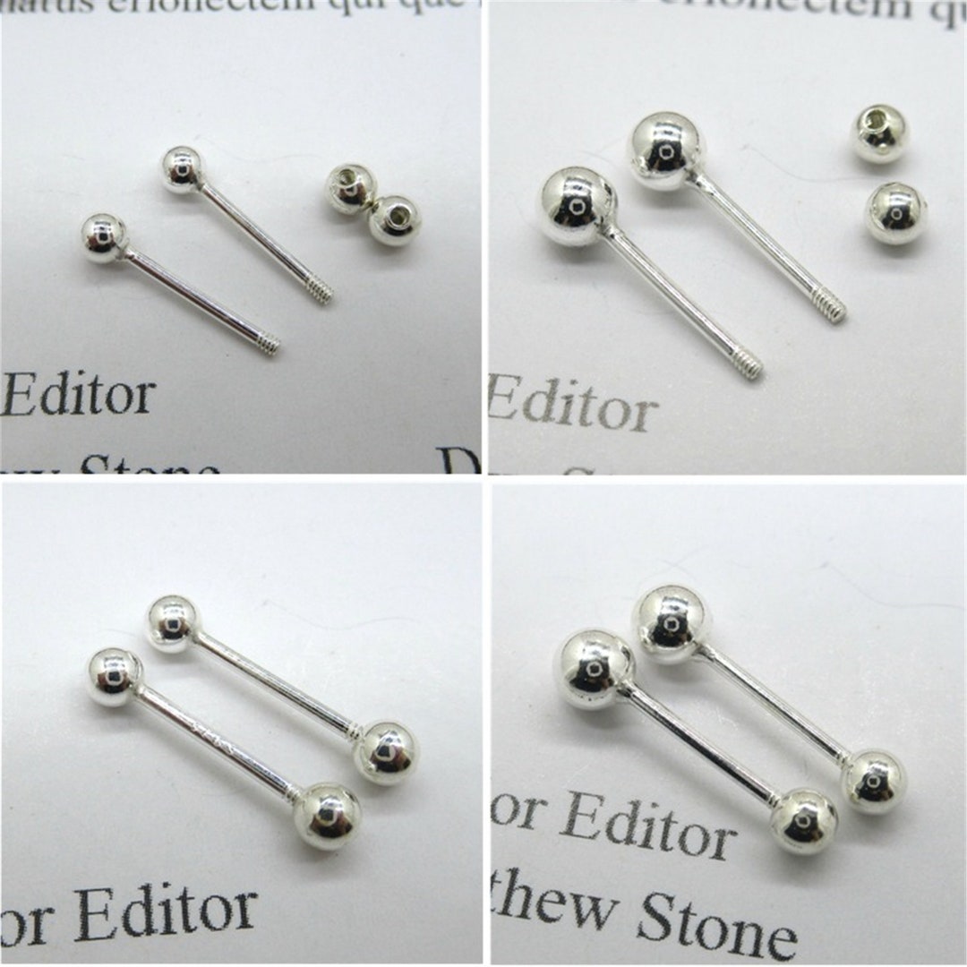 Sterling Silver Stick Earrings With Screw Ball End, Silver Stick Ear ...