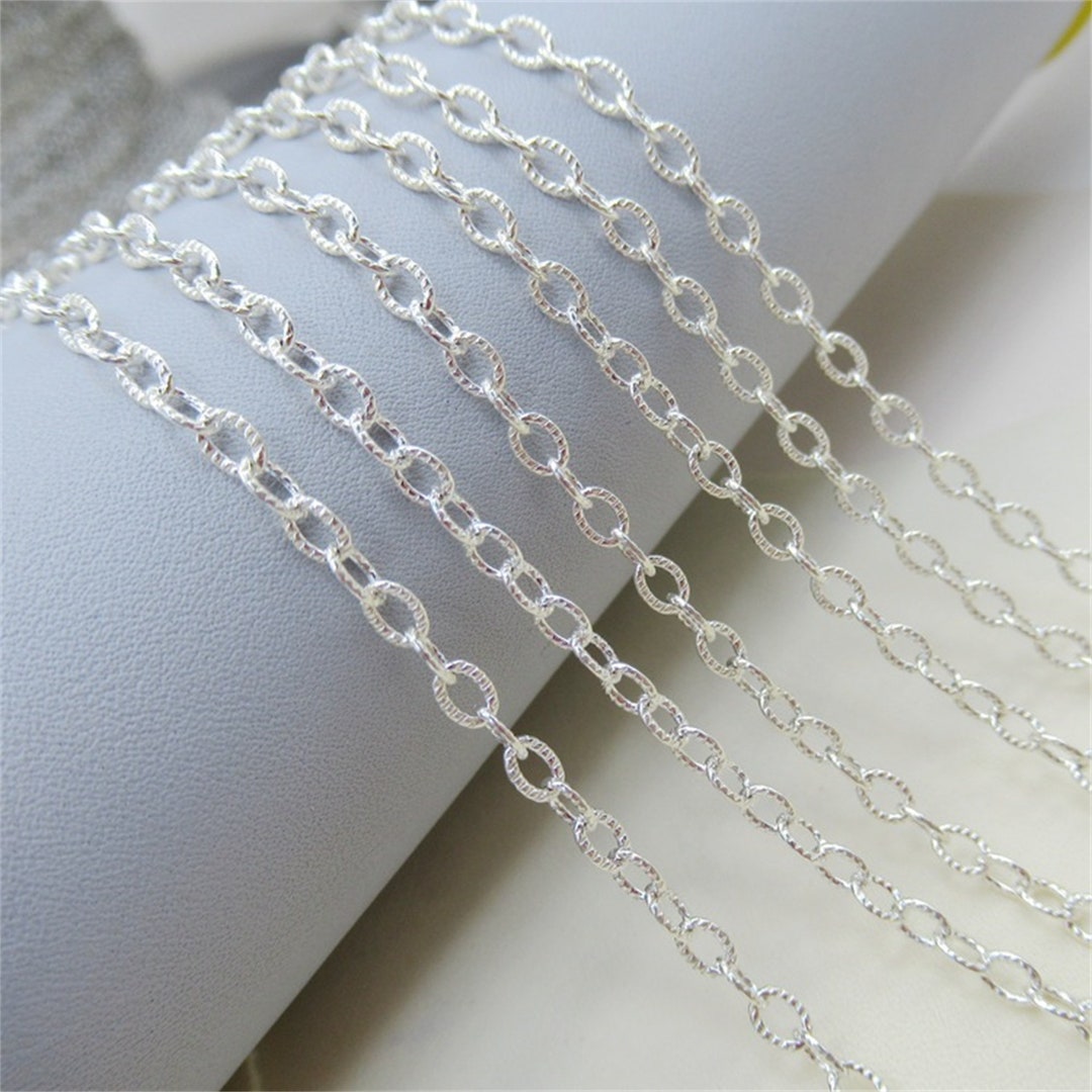 Sterling Silver Textured O Chain, S925 Silver Sparkle Cable Chain for ...