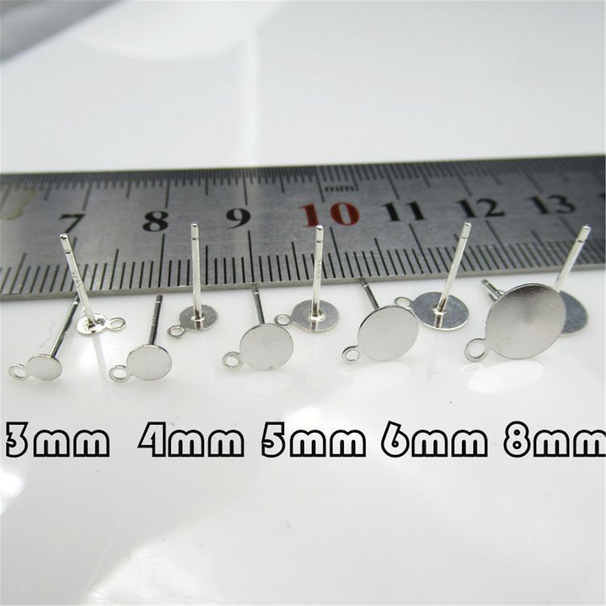 Sterling Silver Earring Posts W/ Flat Back 3mm 4mm 5mm 6mm 8mm, Silver ...