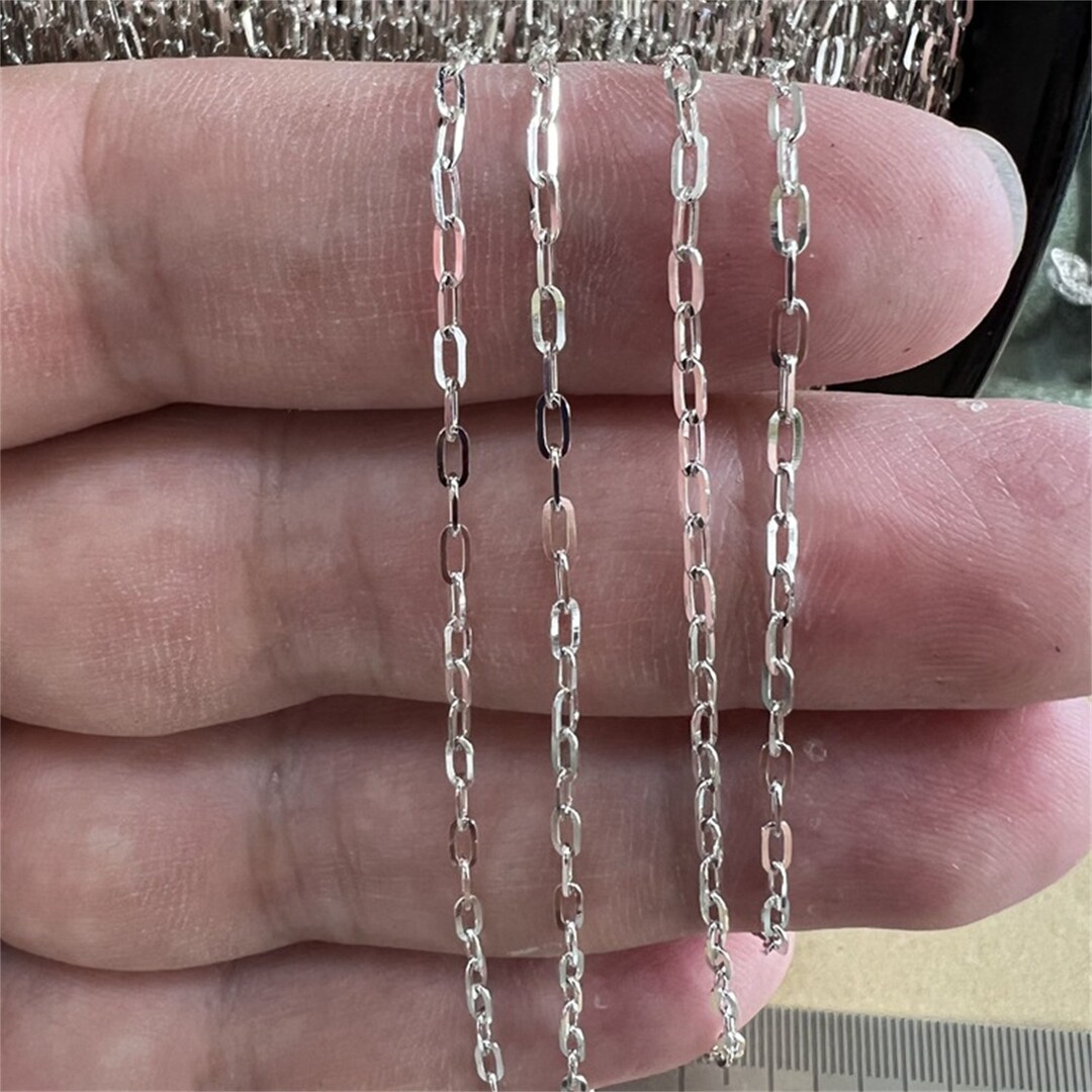 Sterling Silver Oval Rolo Chain, 925 Silver Flat Rolo Chain for Jewelry ...