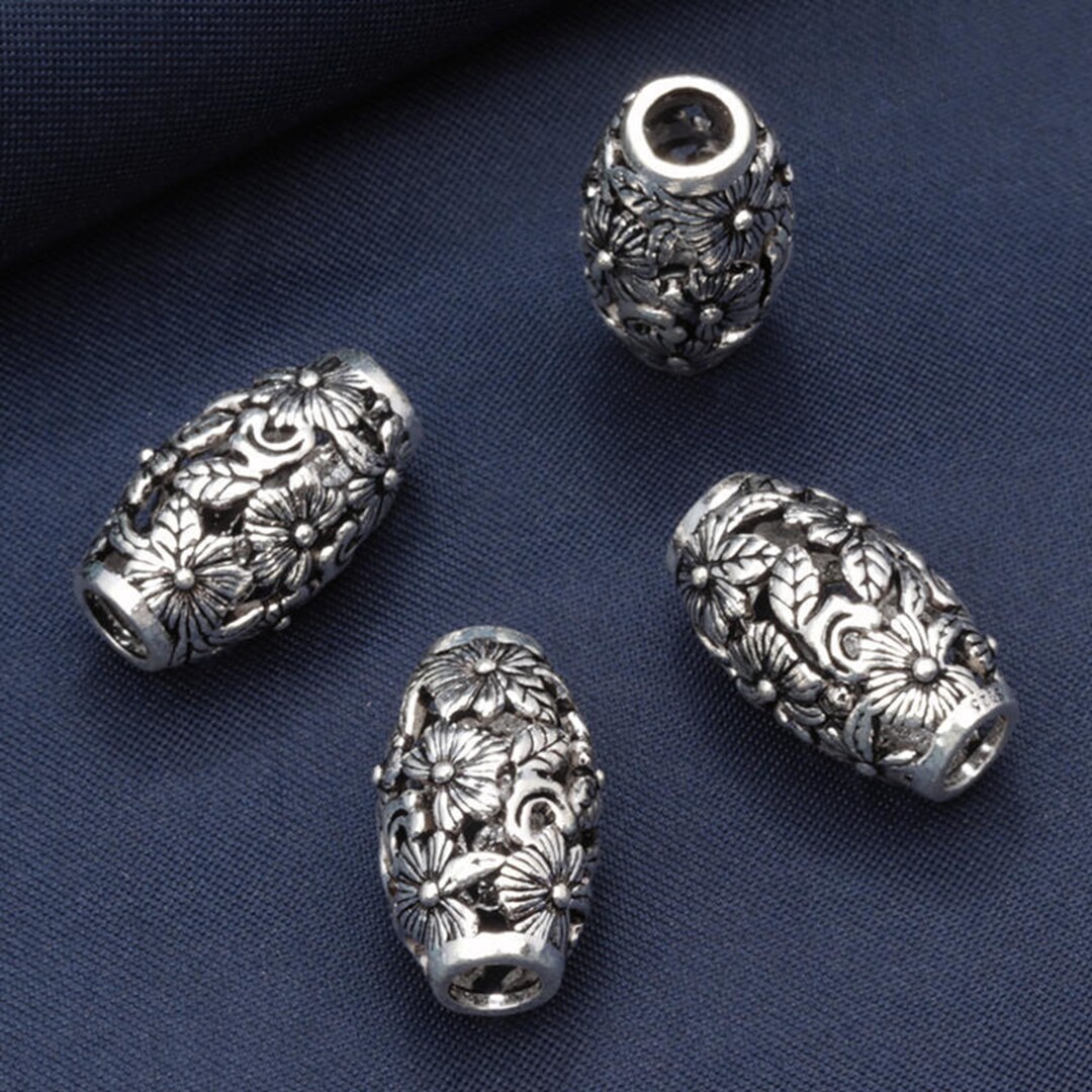 Sterling Silver Flower Beads, Tube Bead, Tribal Bead, Ethnic Bead ...