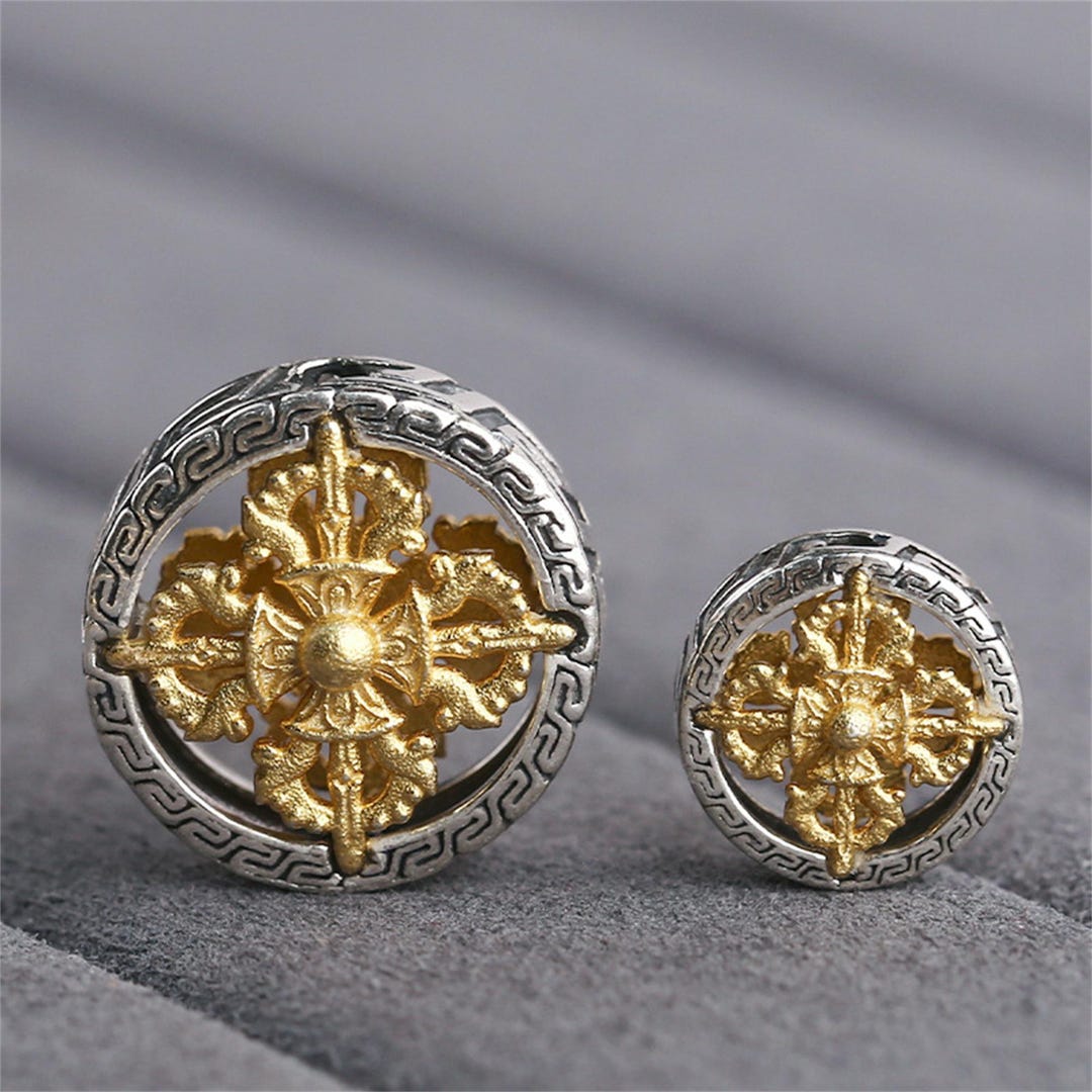 S925 Sterling Silver Double Dorje Beads,thai Silver Buddhist Round ...