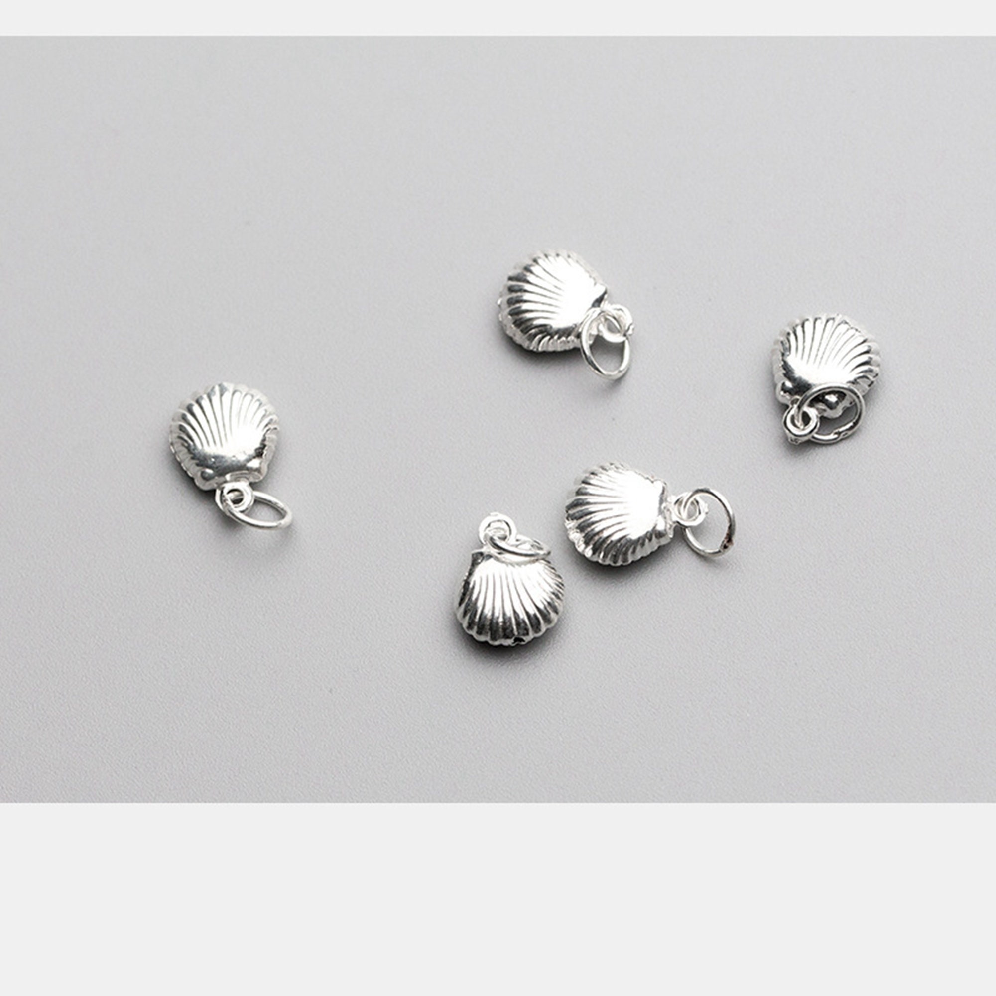 4/10pcs Sterling Silver Seashell Charms W/ Tiny Ball Inside - Etsy