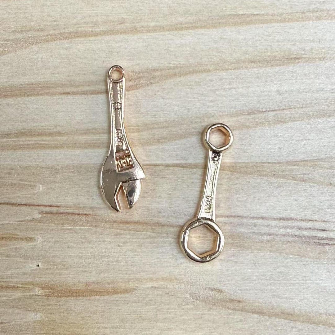 14K Gold Plated Brass Wrench Charm Pendant, Hand Tool Bracelet, Plumber ...